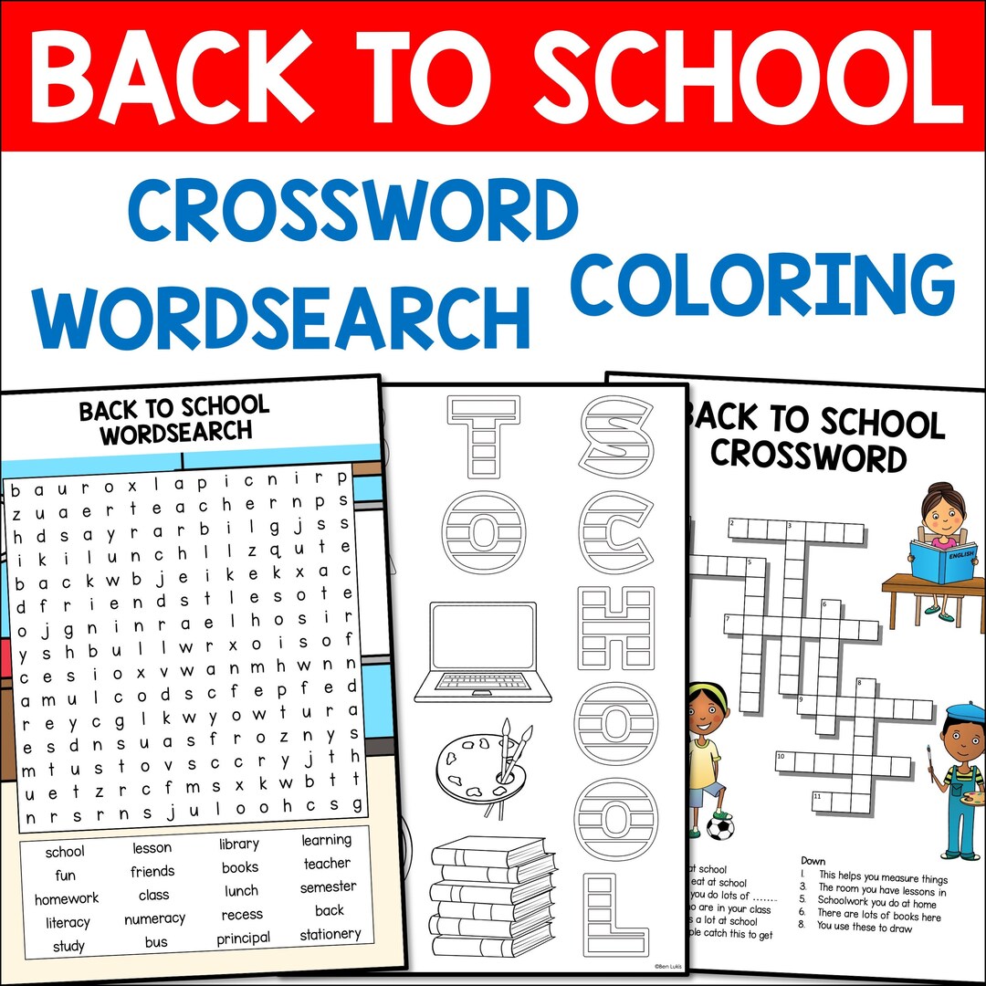 Back to School Activities, Word Search, Crossword, Coloring Page, New ...