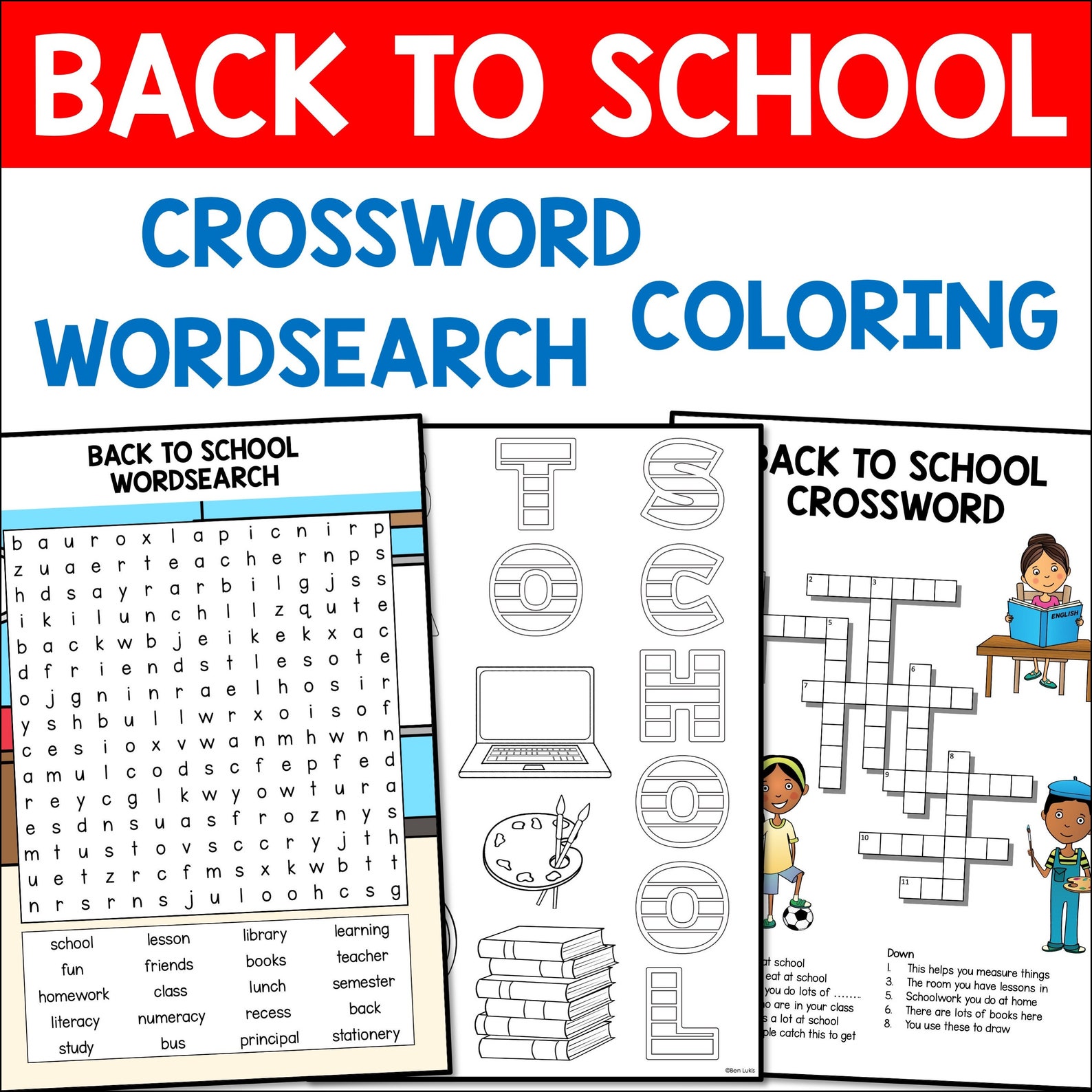 Back to School Activities, Word Search, Crossword, Coloring Page, New ...