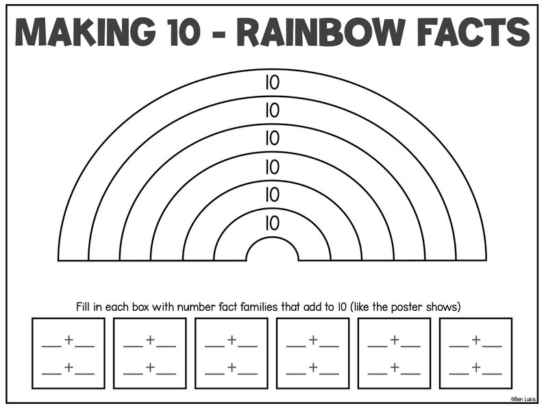 Addition to 10 Number Bonds Printable Poster and Math Fluency Worksheet ...