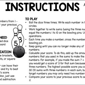 Four Operations Math Game, Bowling Numbers, Math Facts Printable PDF ...