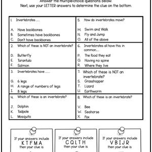 Invertebrates Escape Room for Kids, Educational Game Printable PDF ...