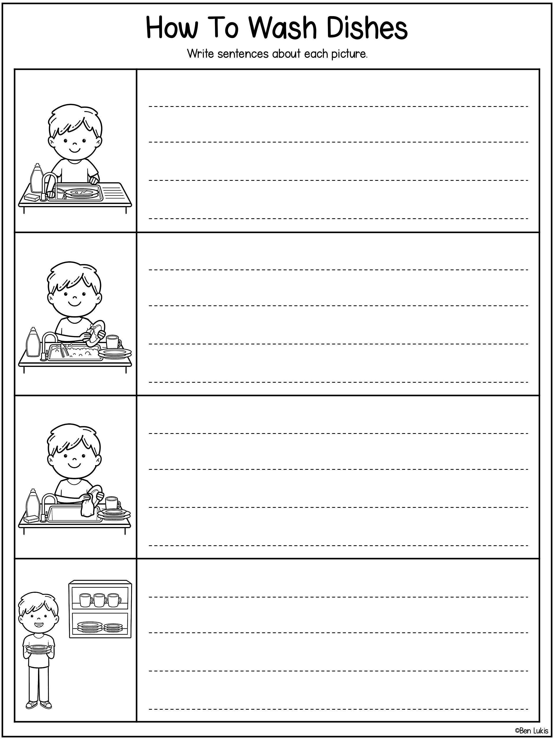 How to Wash Dishes Procedural Writing, Sequencing & Sentence Writing ...