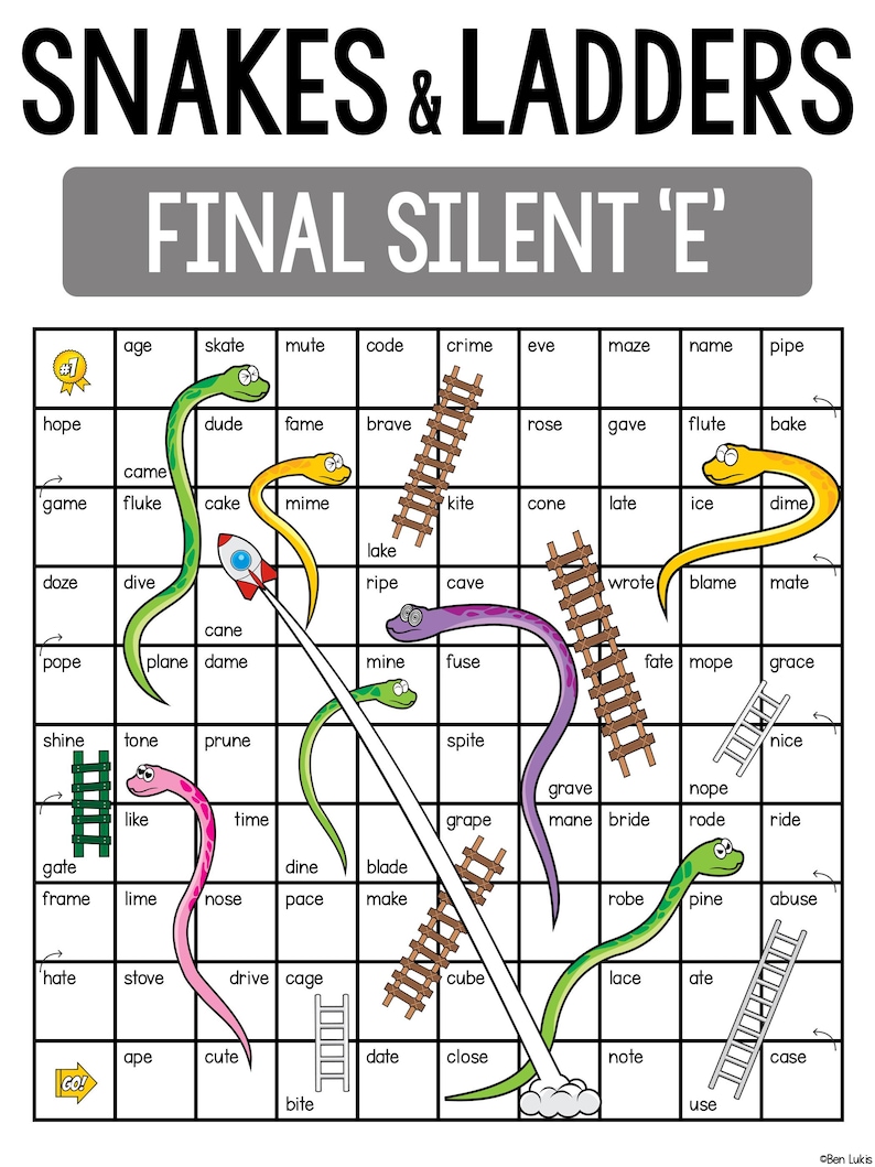 Snakes and Ladders Phonics Game, Silent E Reading Practice (digital ...