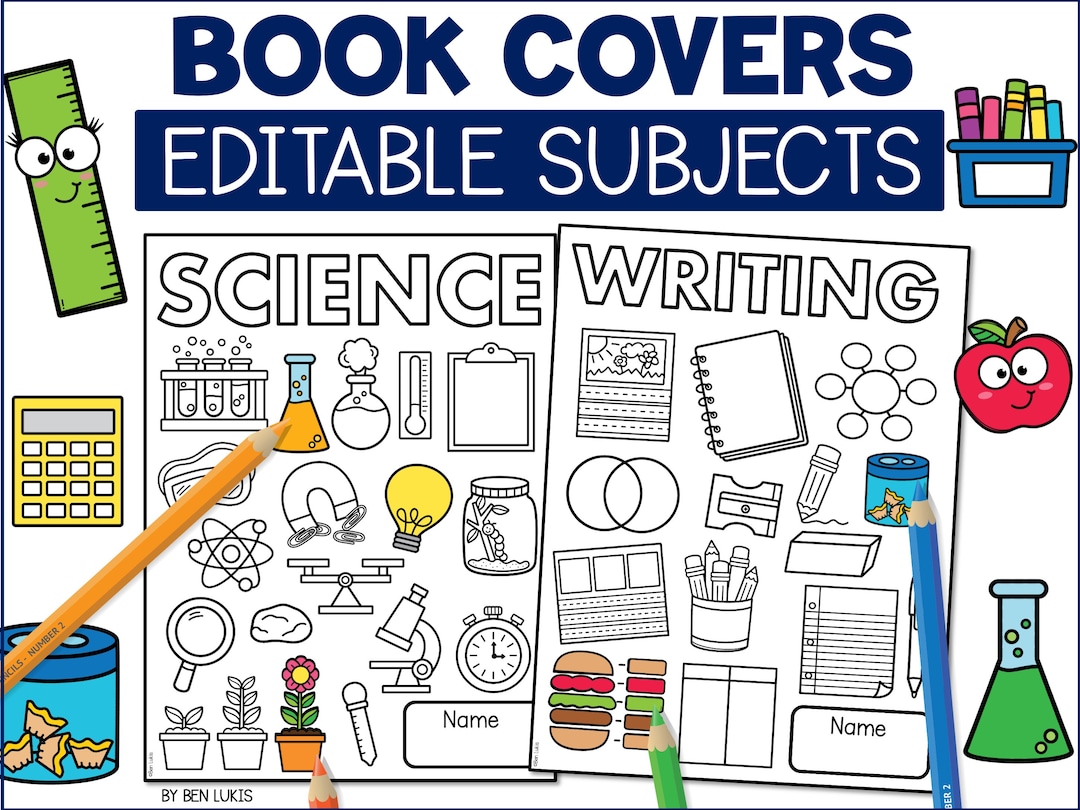 Editable Book Covers for School, Printable Subject Book Covers to Color ...