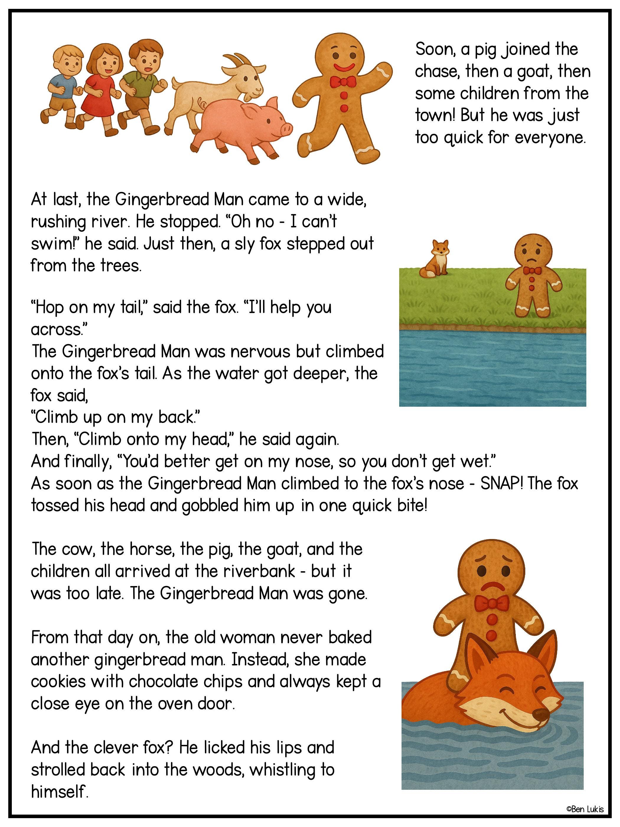 The Gingerbread Man Reading Passages, Fairy Tale to Read, Stories and ...