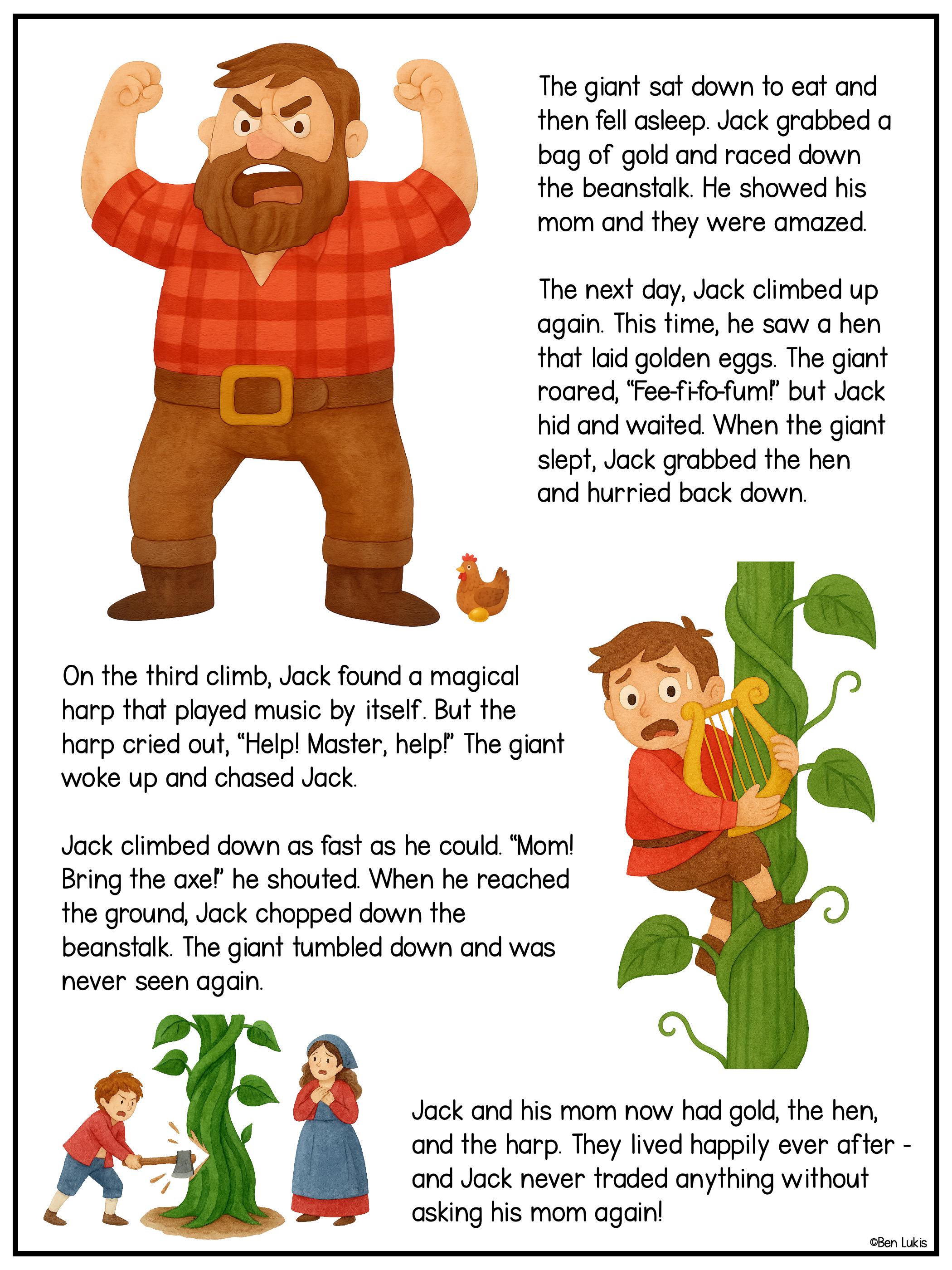 Jack and the Beanstalk Reading Passages, Fairy Tale to Read, Fairytales ...