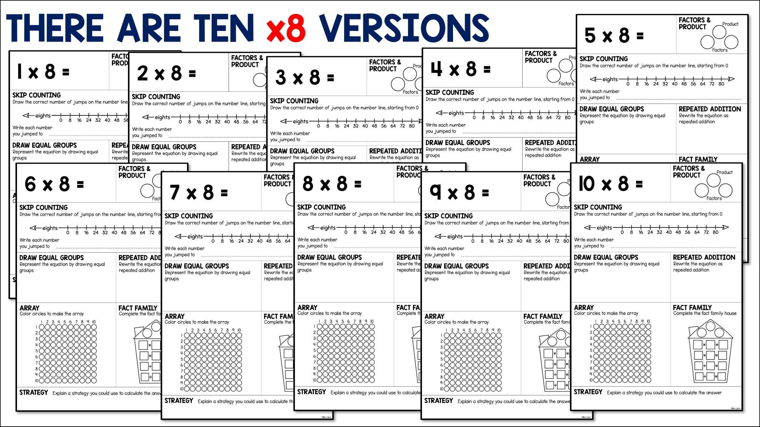 8 Times Table Multiplication Equation of the Day Practice Worksheets ...