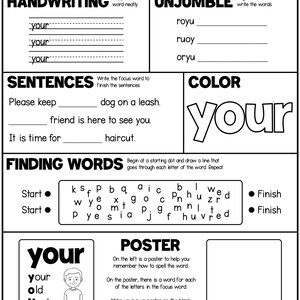 Mnemonic Spelling Worksheets, 23 Sight Word Practice Activity Pages ...