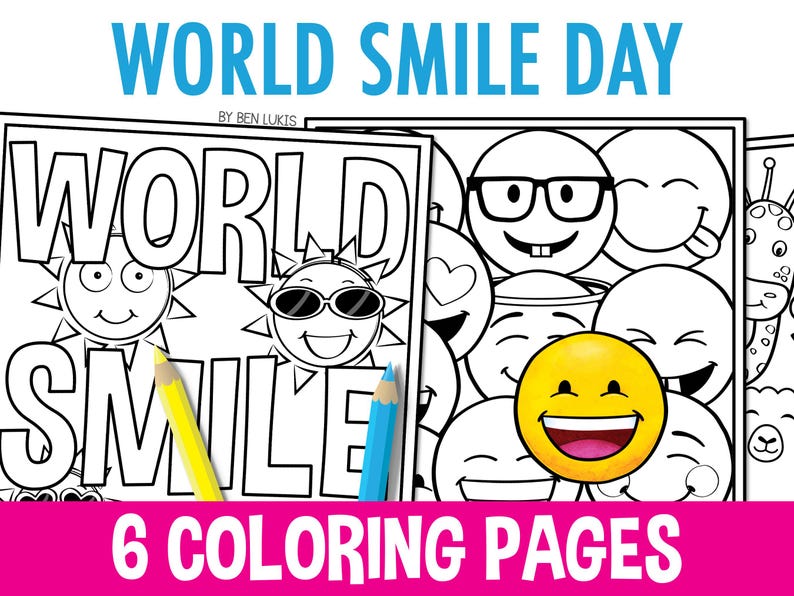 World Smile Day Coloring Pages, Fun Emoji Sheets (PDF) - Etsy