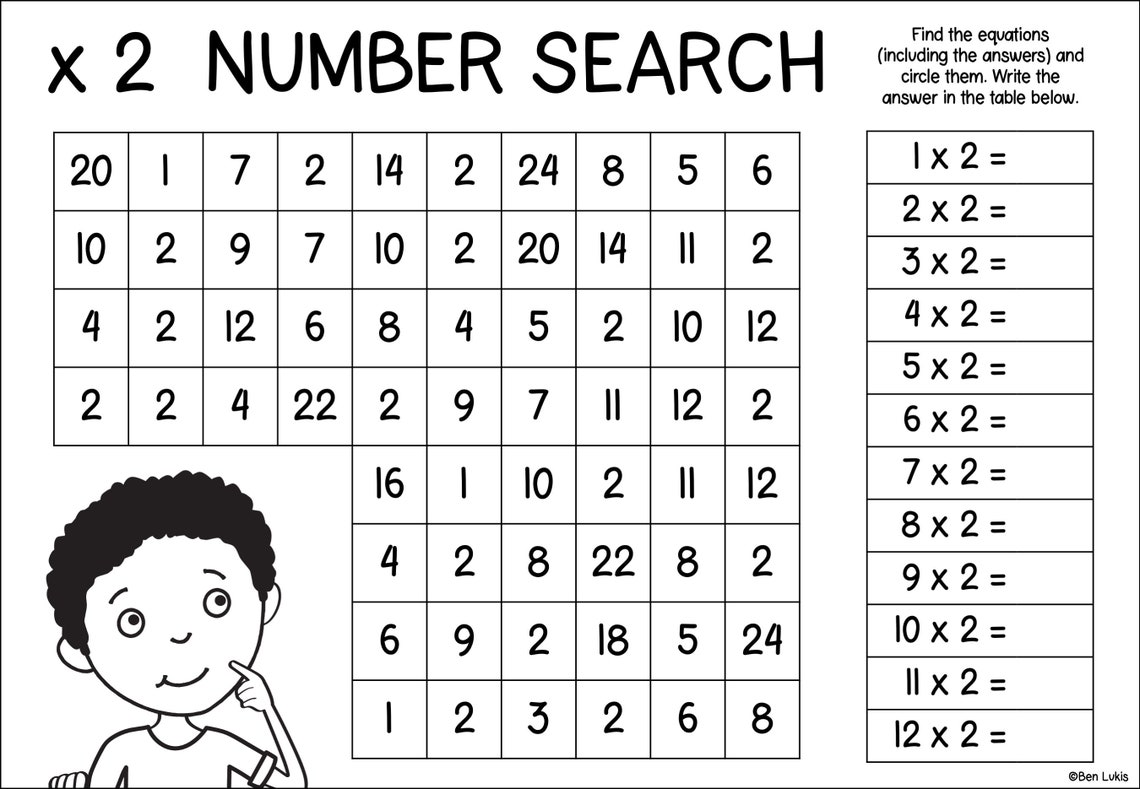 Multiplication Facts Number Searches for Times Tables Math Practice ...