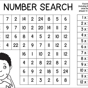 Multiplication Facts Number Searches for Times Tables Math Practice ...