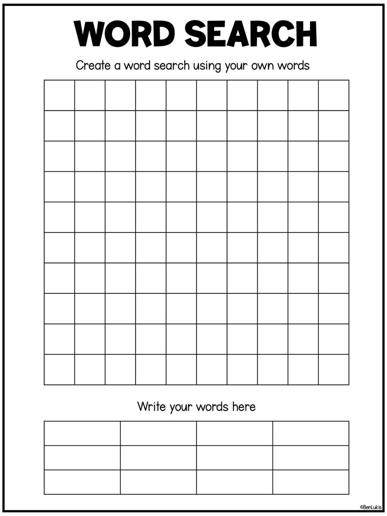 Blank Word Search Templates for Kids, Printable PDF Blank Puzzle Pages ...