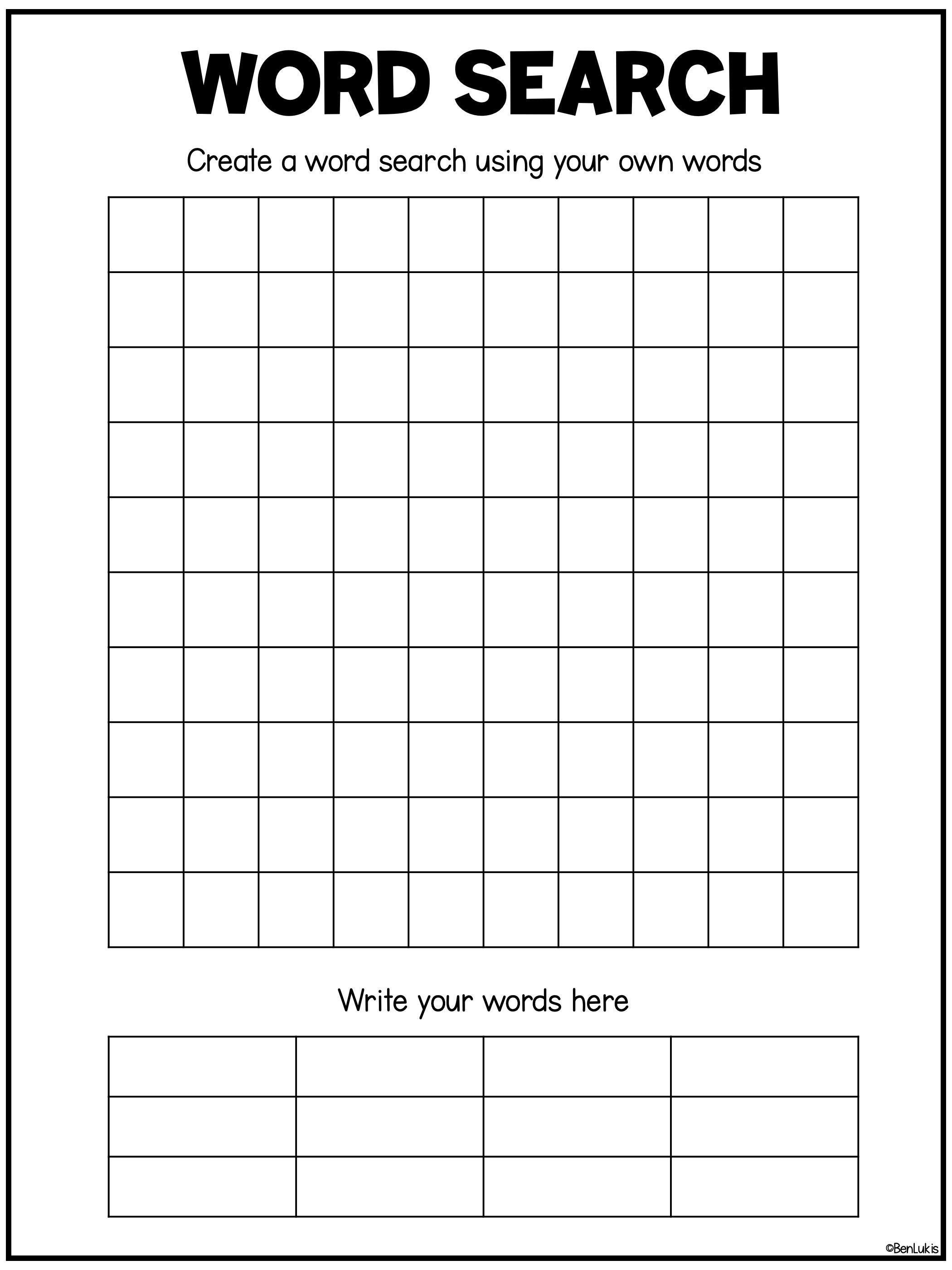 Blank Word Search Templates for Kids, Printable PDF Blank Puzzle Pages ...