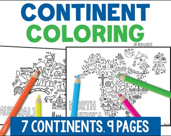 Continent and World Map Coloring Pages - Etsy