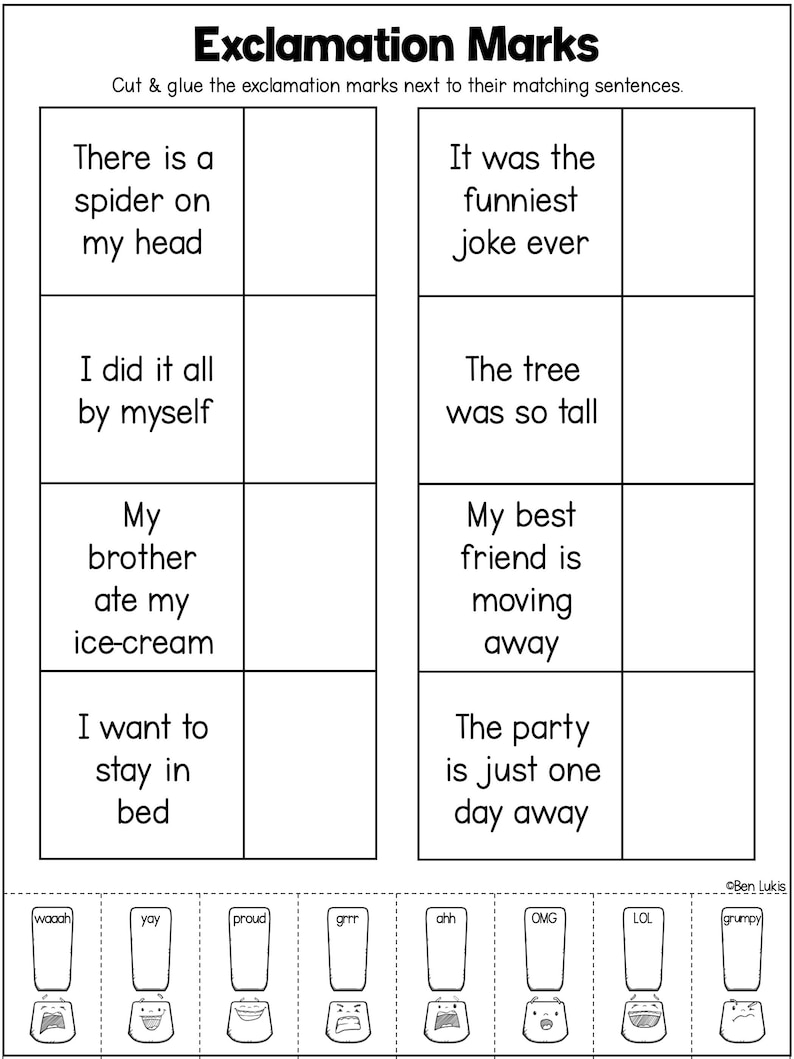 Exclamation Mark Worksheets, Punctuation Practice (printable PDF) - Etsy