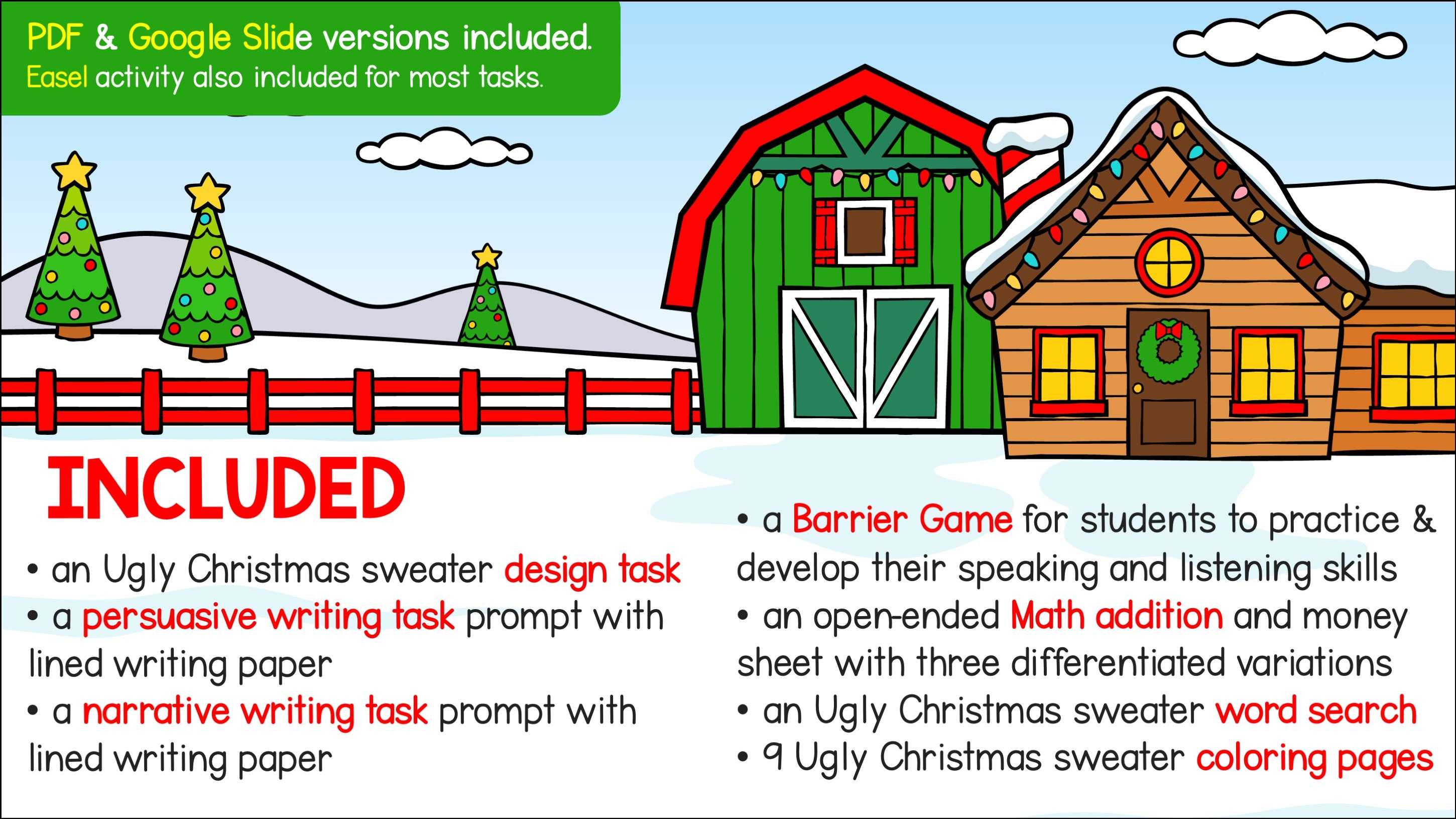 Ugly Christmas Sweater Word Search, Xmas Writing Prompts, Math ...