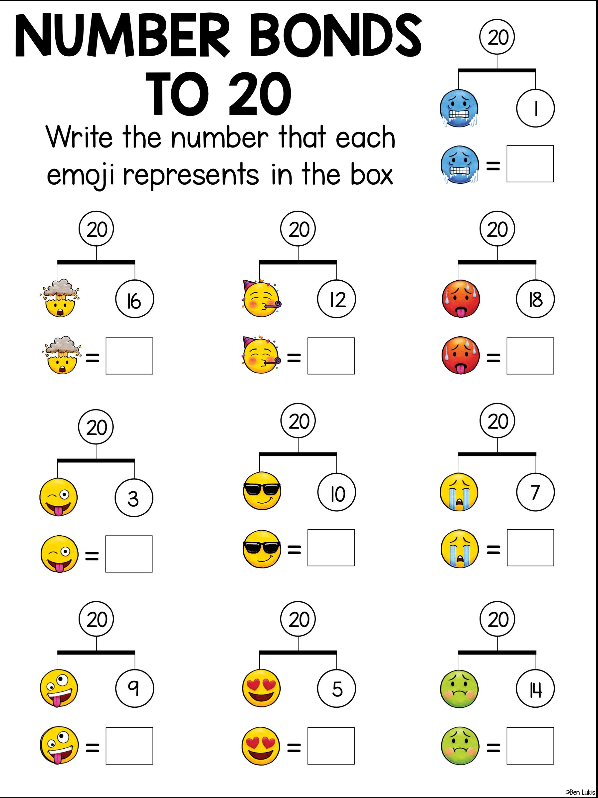 Number Bonds to 10 & 20 Worksheets, Math Facts and Early Algebra ...