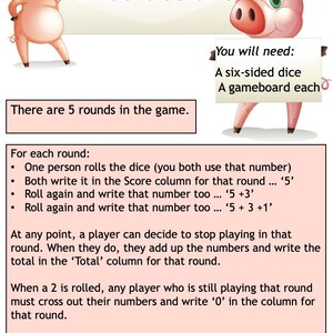 Addition and Probability Math game Greedy Pig | Etsy