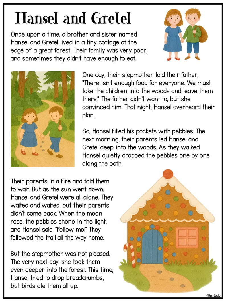Hansel and Gretel Reading Passages, Printable Fairy Tale (PDF) - Etsy