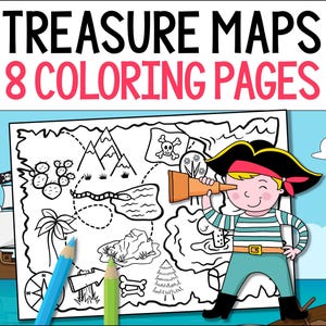 Pirate Treasure Maps Coloring Pages, Kids Printable Activity, Digital ...