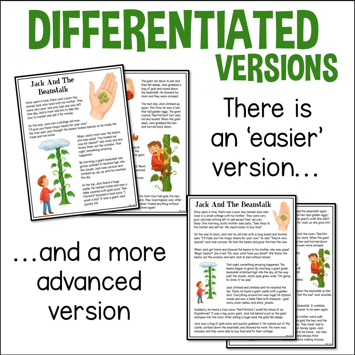 Jack and the Beanstalk Reading Passages, Fairy Tale to Read, Fairytales ...