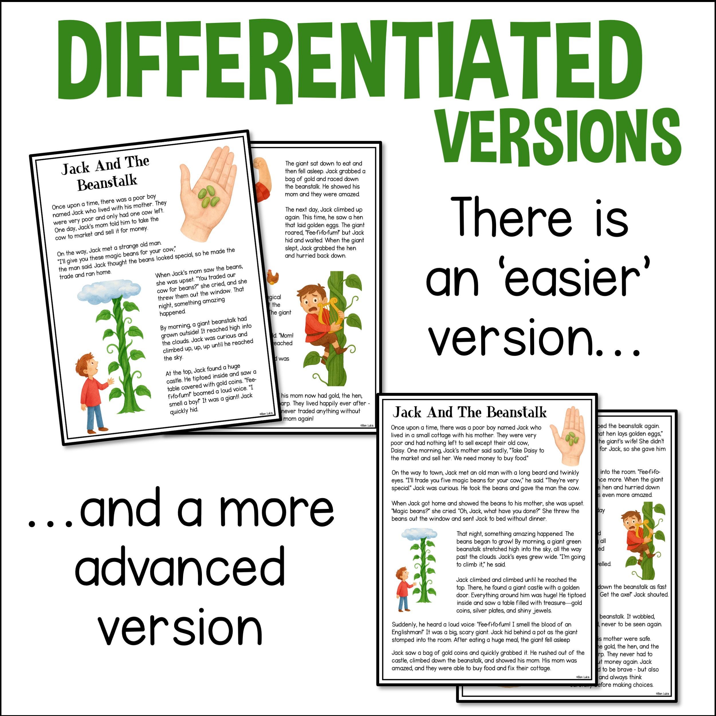 Jack and the Beanstalk Reading Passages, Printable Fairy Tale (PDF ...