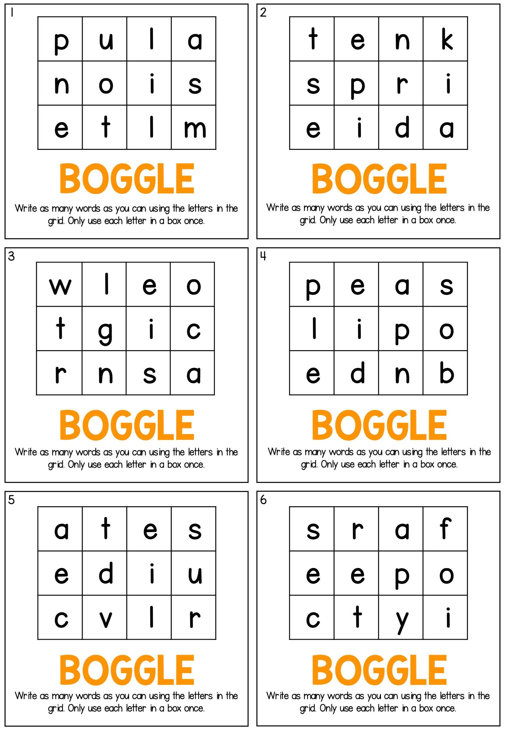 Boggle Cards for Spelling and Making Words, Printable PDF Boggle ...