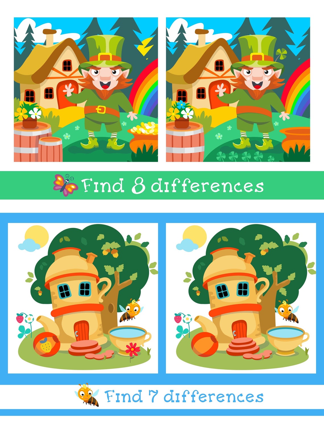Spot the Difference Printable Activities, 30 Puzzles, Kids Challenge ...