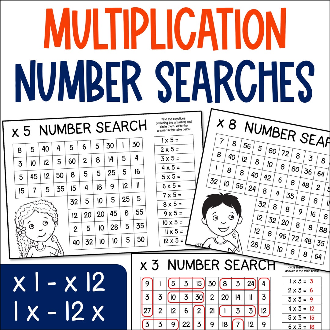 Multiplication Facts Number Searches for Times Tables Math Practice ...