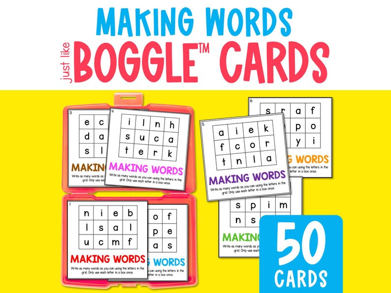 Boggle Cards for Spelling and Making Words, Printable PDF Boggle ...