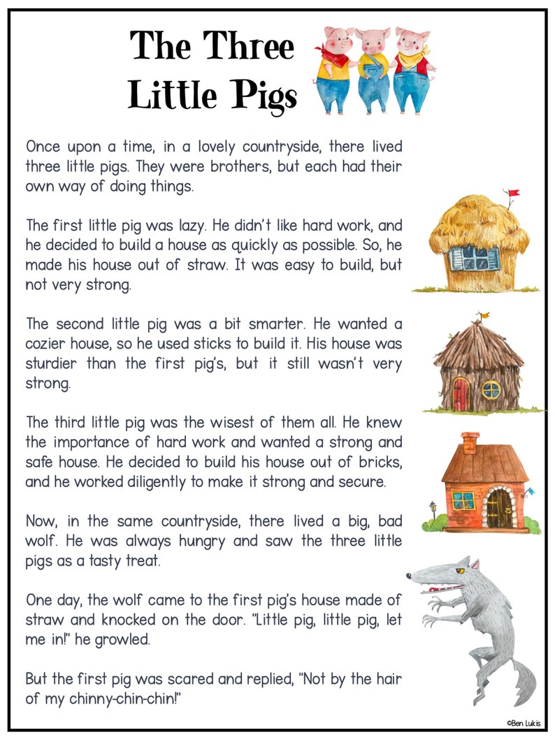 Three Little Pigs Reading Passages, Fairy Tale to Read, Differentiated ...