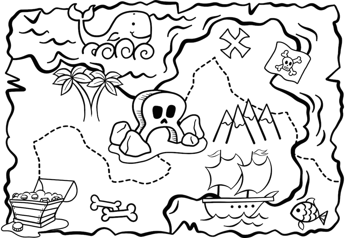 Pirate Treasure Maps Coloring Pages, Kids Printable Activity, Digital ...