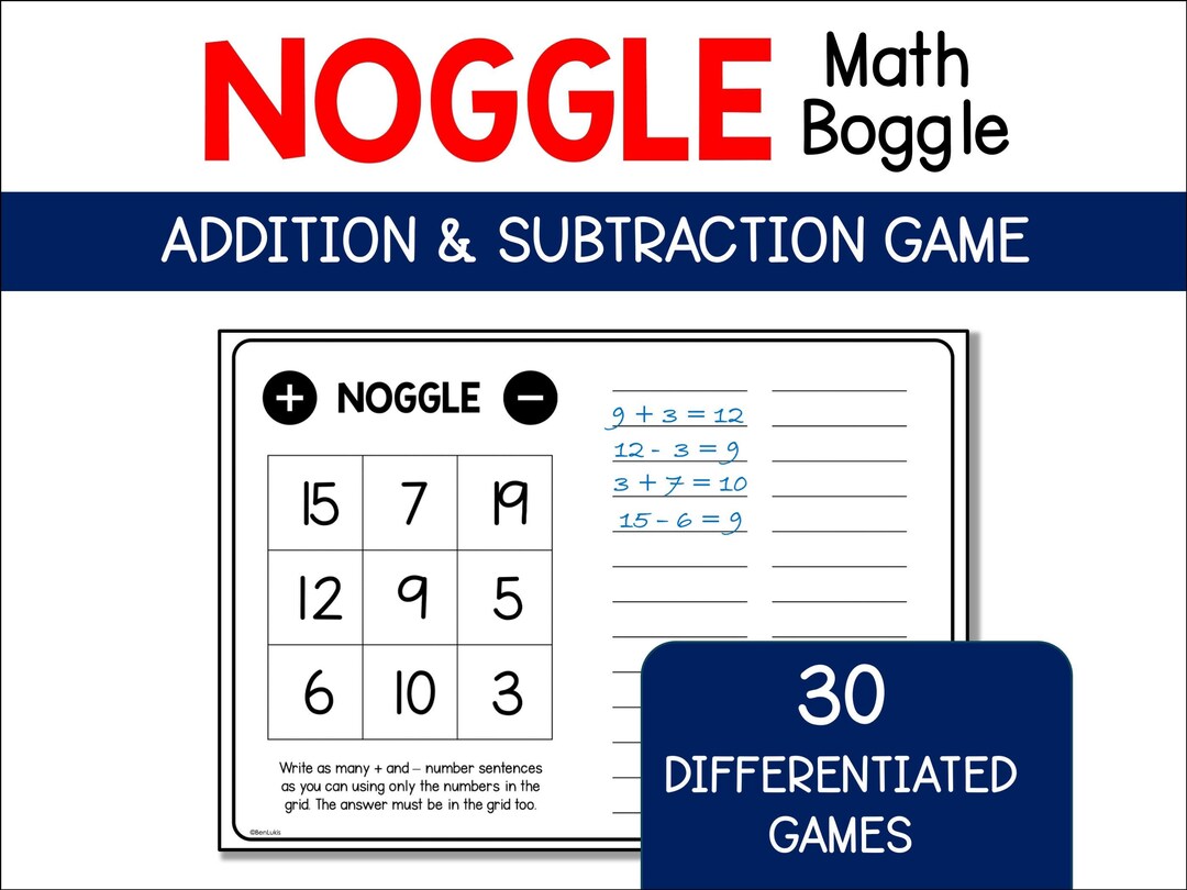 Addition and Subtraction Math Game, Noggle - Math Boggle, Printable ...