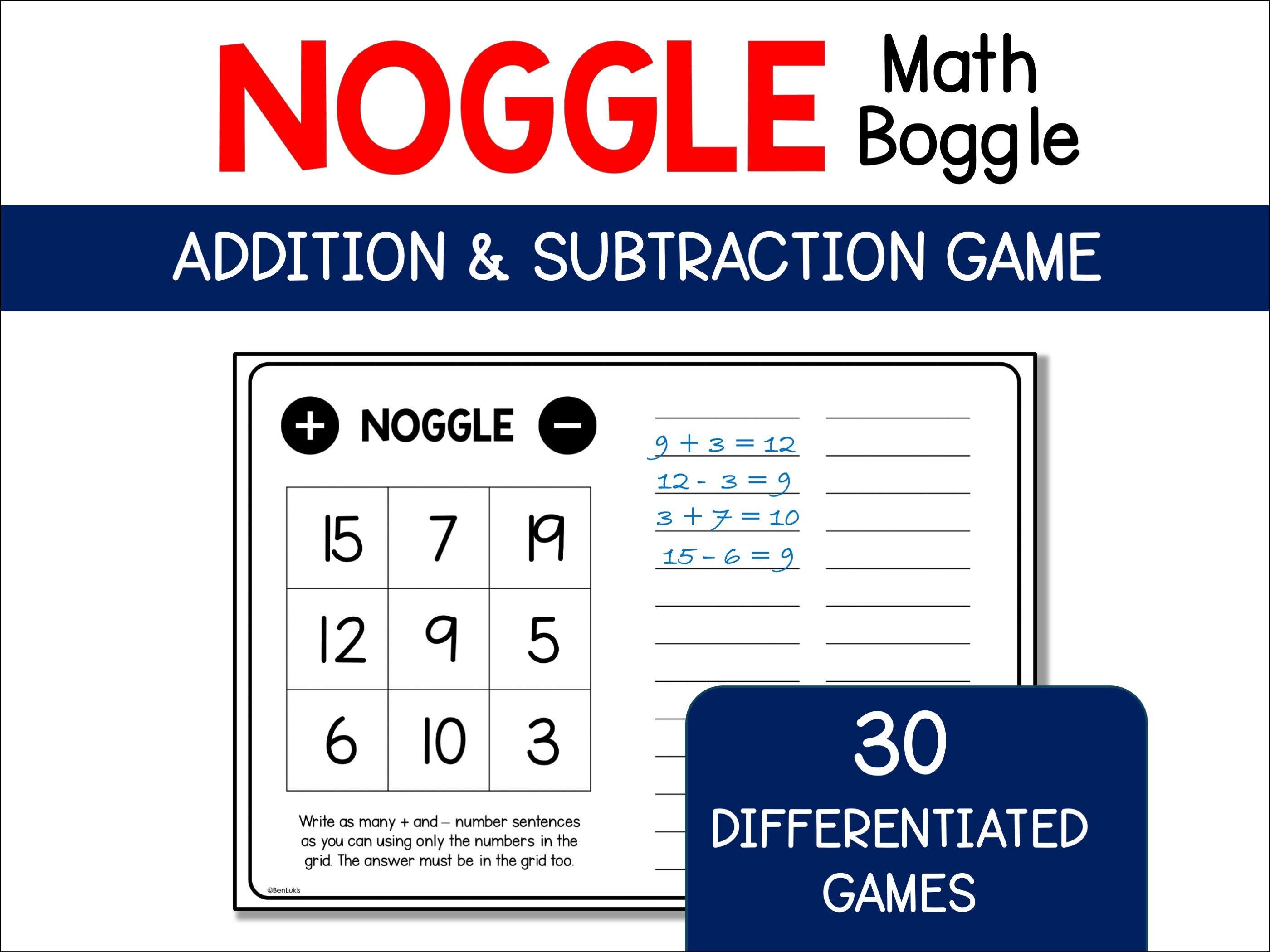 Addition and Subtraction Math Game, Noggle - Math Boggle, Printable ...