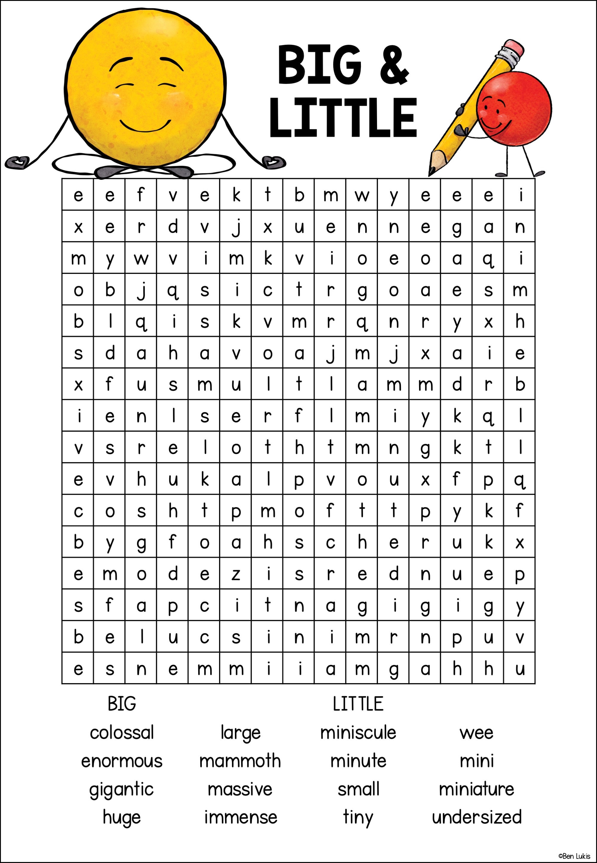 Word Searches of Other Words for Big, Little, Good, Said, Happy, Sad ...