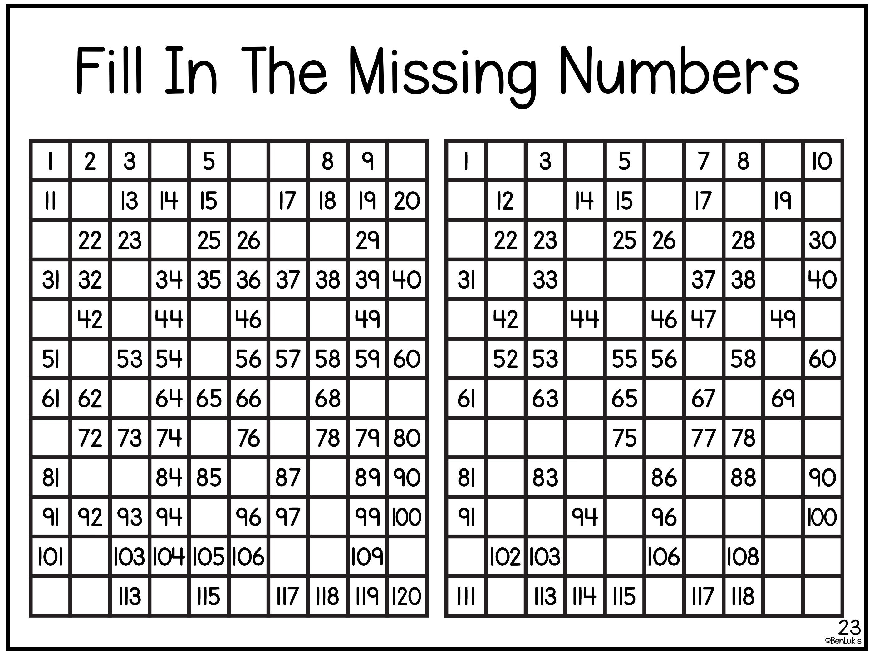 Place Value to 120 Worksheets, Educational Missing Numbers Worksheets ...