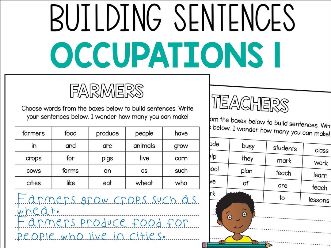 Sentence Building Worksheets, Occupations Theme (digital Download) - Etsy