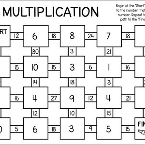 Multiplication Fact Mazes, Times Tables Math Activities for Kids ...