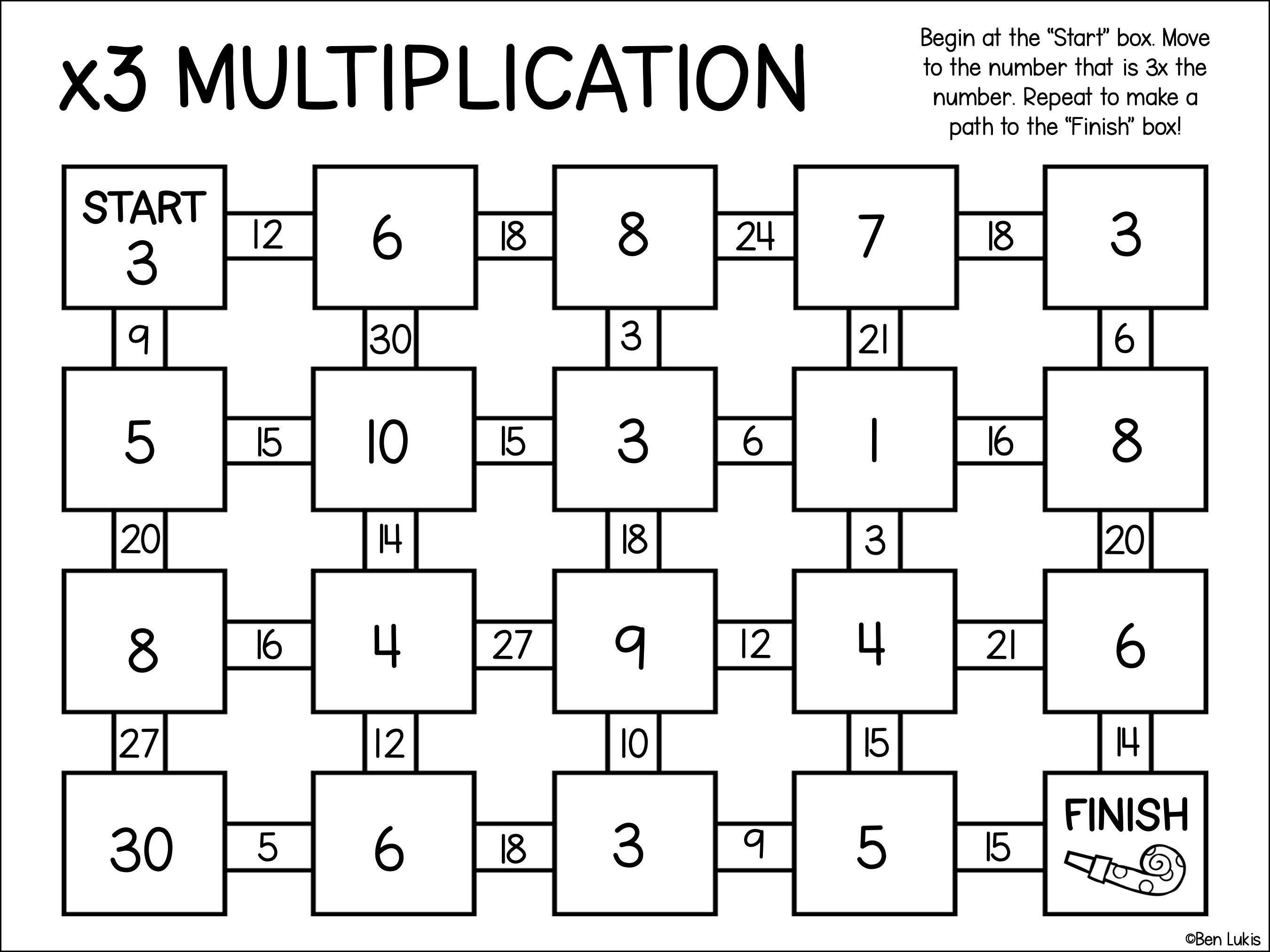 Multiplication Fact Mazes, Times Tables Math Activities for Kids ...