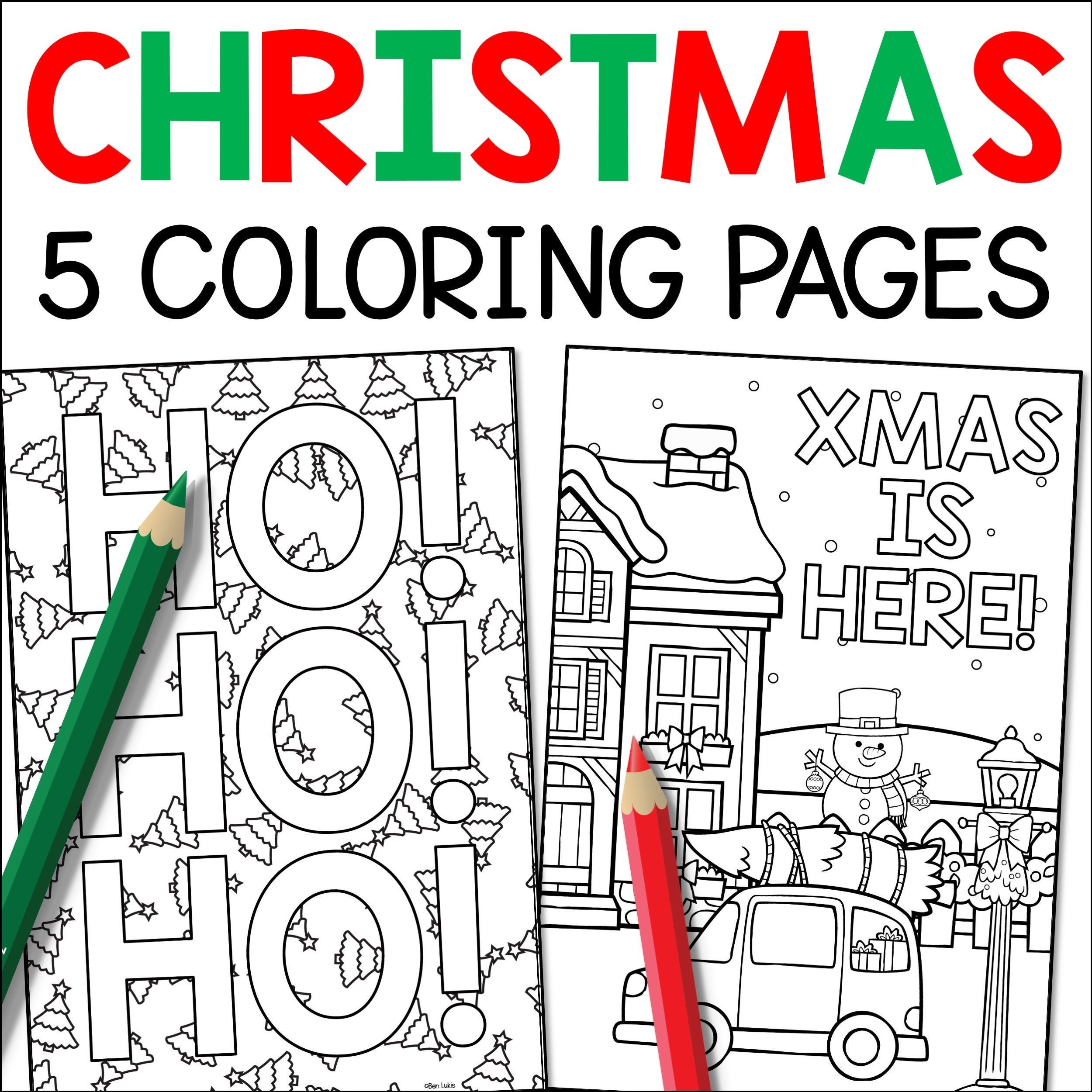 Christmas Coloring Pages Digital Download, Kids Holiday Activity, Xmas ...