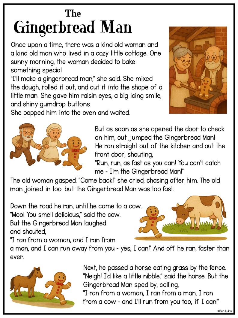 Gingerbread Man Reading Passages, Fairy Tale Printable (PDF) - Etsy