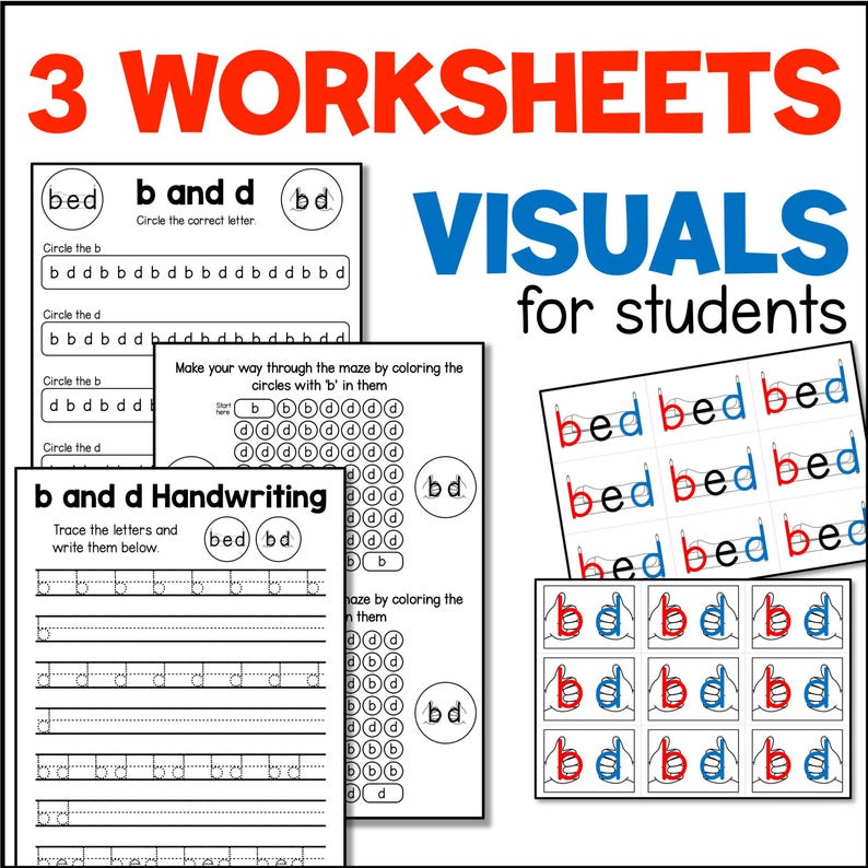 B D Letter Reversals Handwriting Practice Visuals, Posters & Worksheets ...