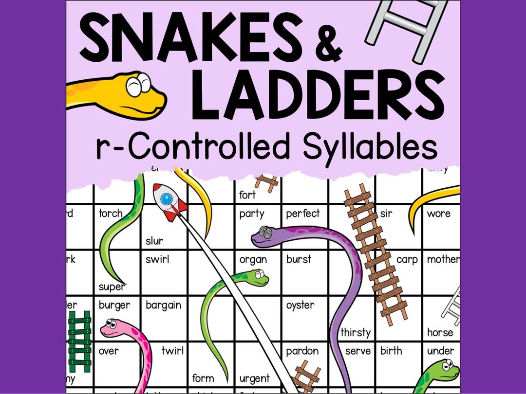 Snakes and Ladders R-controlled Vowel Phonics Game for Kids, Printable ...