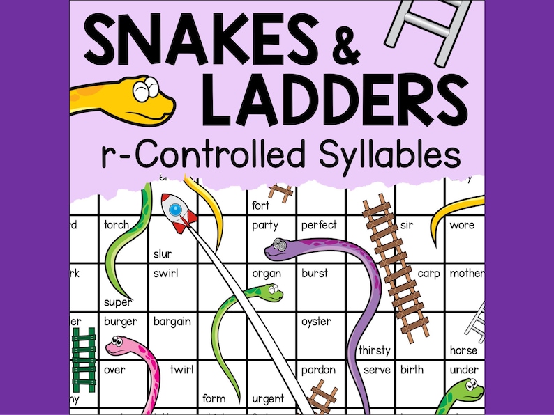 Snakes and Ladders R-controlled Vowel Phonics Game for Kids, Printable ...