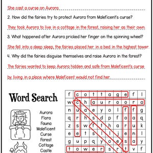 Sleeping Beauty Comprehension Worksheets, Reading Activities, Word ...