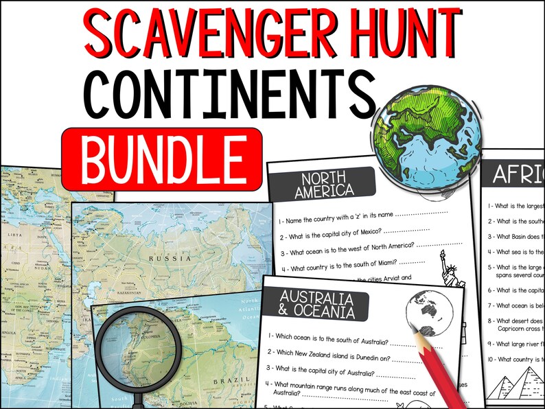 Continent Scavenger Hunts, Geography for Kids, Learn About Countries of ...