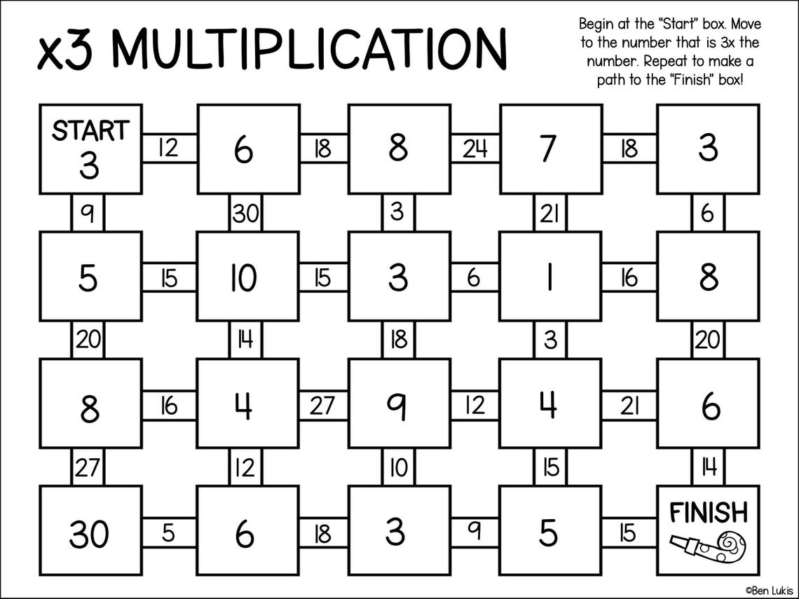 Multiplication Fact Mazes, Times Tables Math Activities for Kids ...