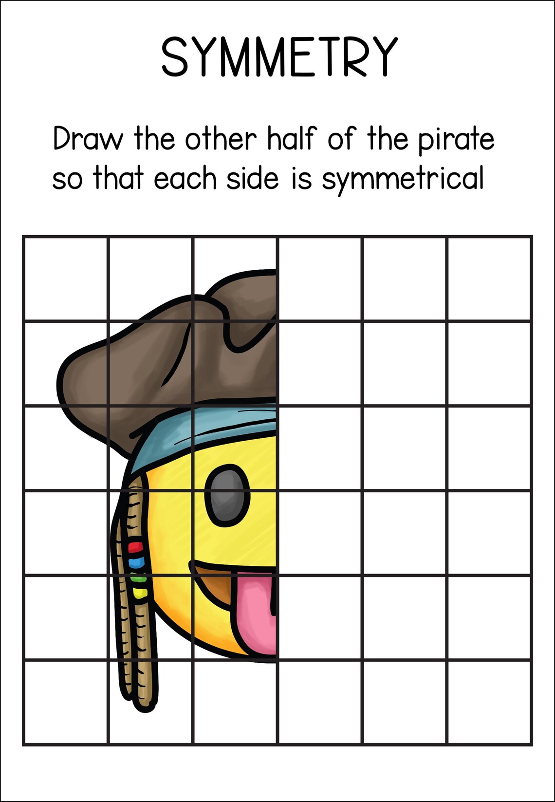 Pirate Symmetry Art and Math Worksheets, Pirate Drawing Geometry ...