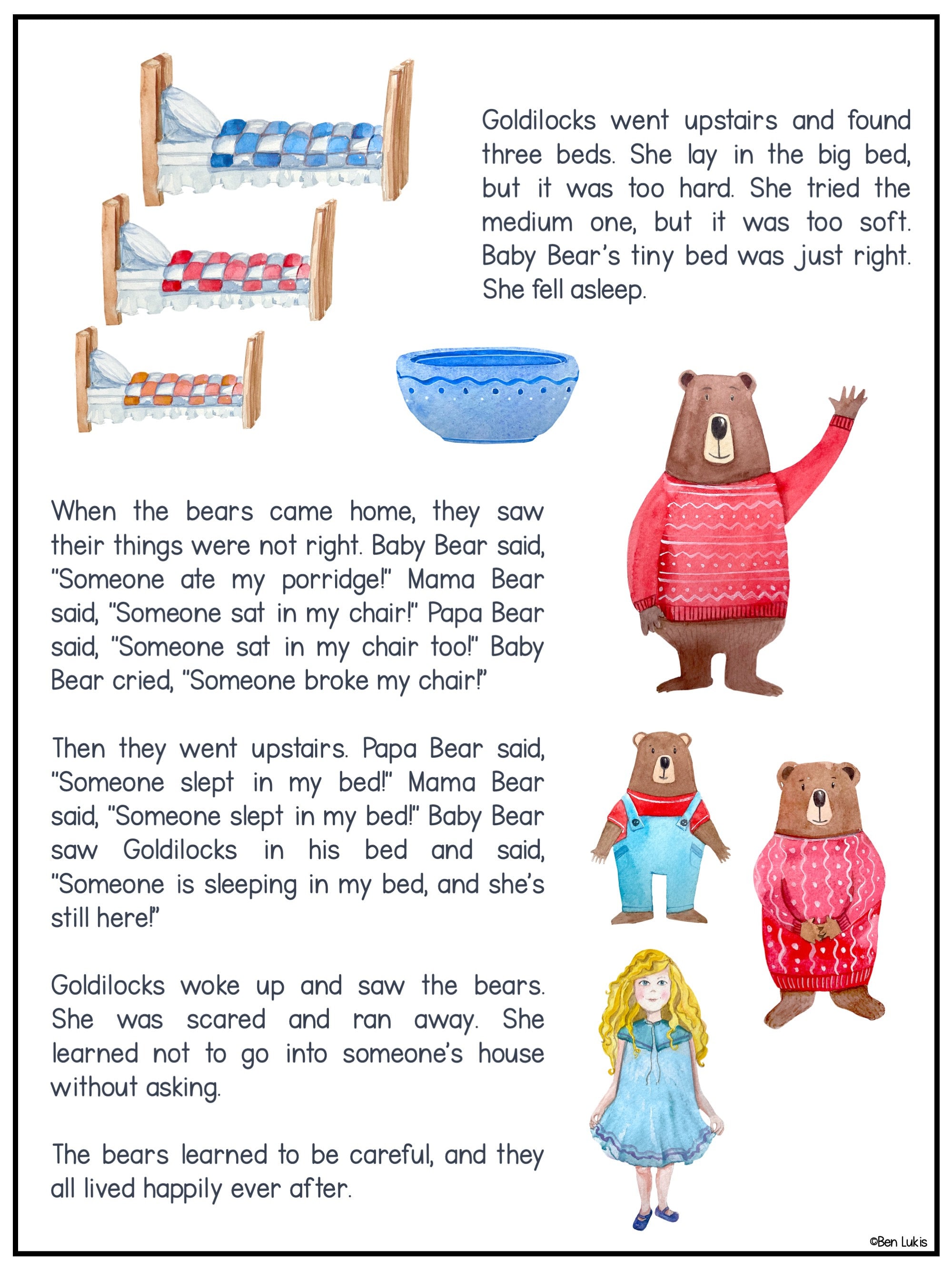 Goldilocks and the Three Bears Reading Passages, Fairy Tale to Read ...