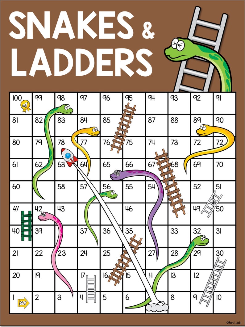 Printable Snakes and Ladders Game, Family Board Game Night, Kids ...